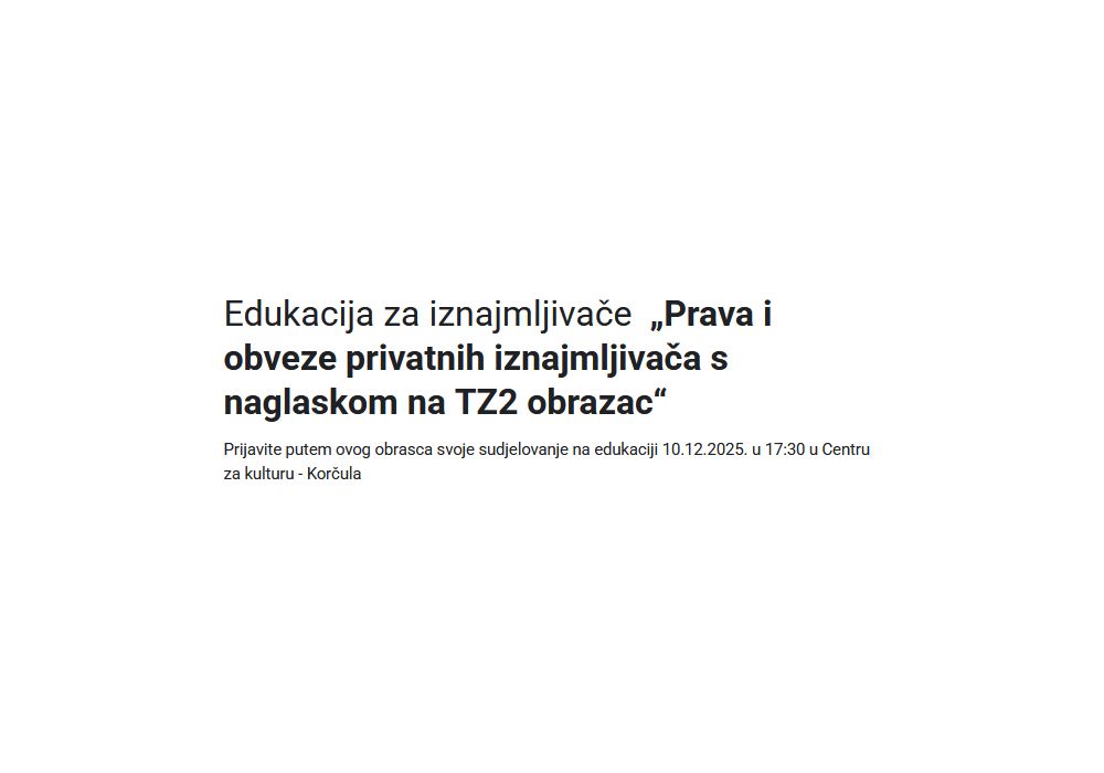 Besplatna radionica za privatne iznajmljivače - Korčula